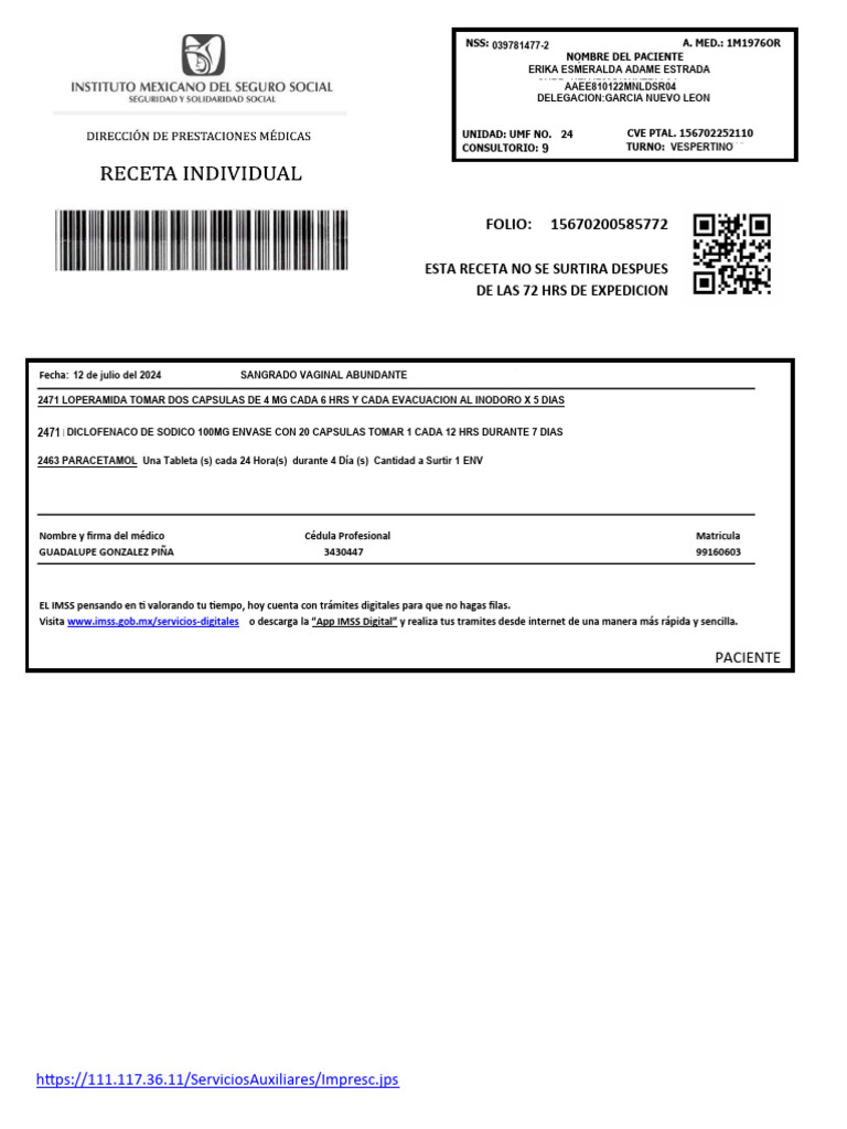 Receta Imss Erika | PDF | Especialidades Medicas | Medicina CLINICA