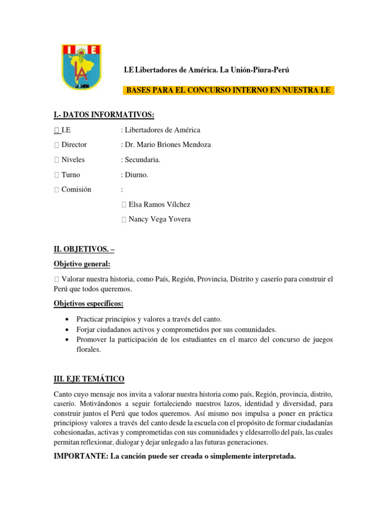 Bases Internas - Concurso de Canto | PDF | Canciones | Musicología