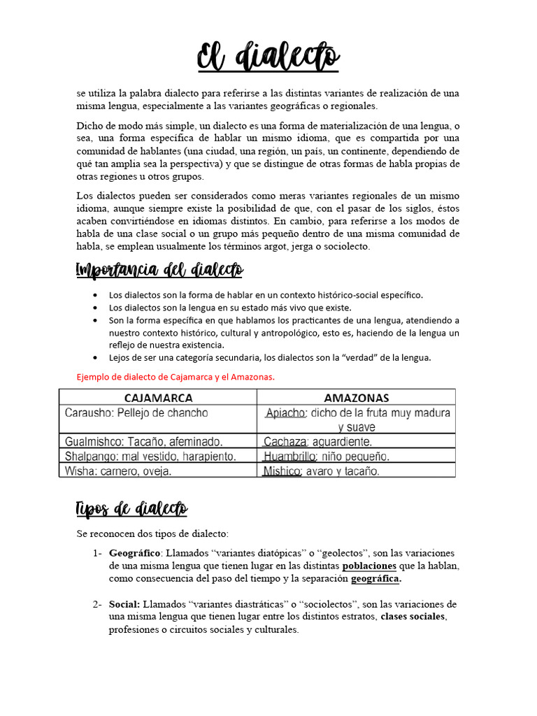 El dialecto | PDF | Dialecto | Lingüística