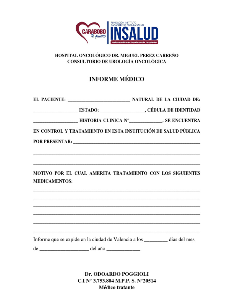 Formato Informe Médico Oncológico | PDF