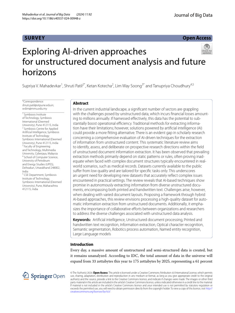 Exploring AI-driven Approaches For Unstructured Document Analysis and Future Horizons | PDF ...