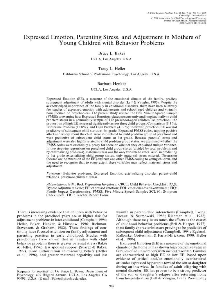 Preschool Behavior Problems & Maternal Stress | PDF | Mental Disorder ...