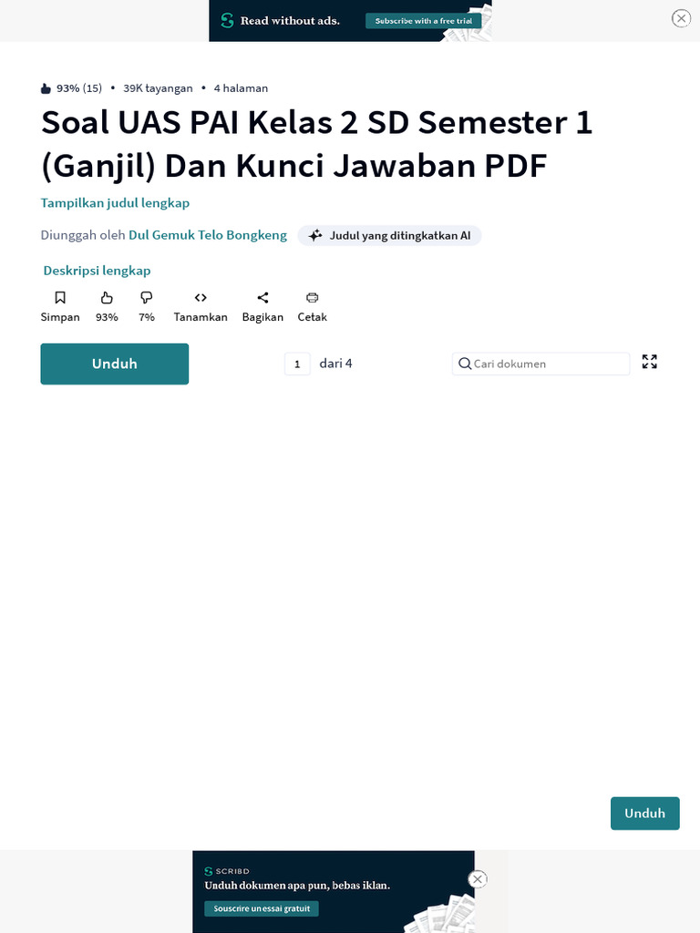 Soal UAS PAI Kelas 2 SD Semester 1 (Ganjil) Dan Kunci Jawaban PDF - PDF160559 | PDF