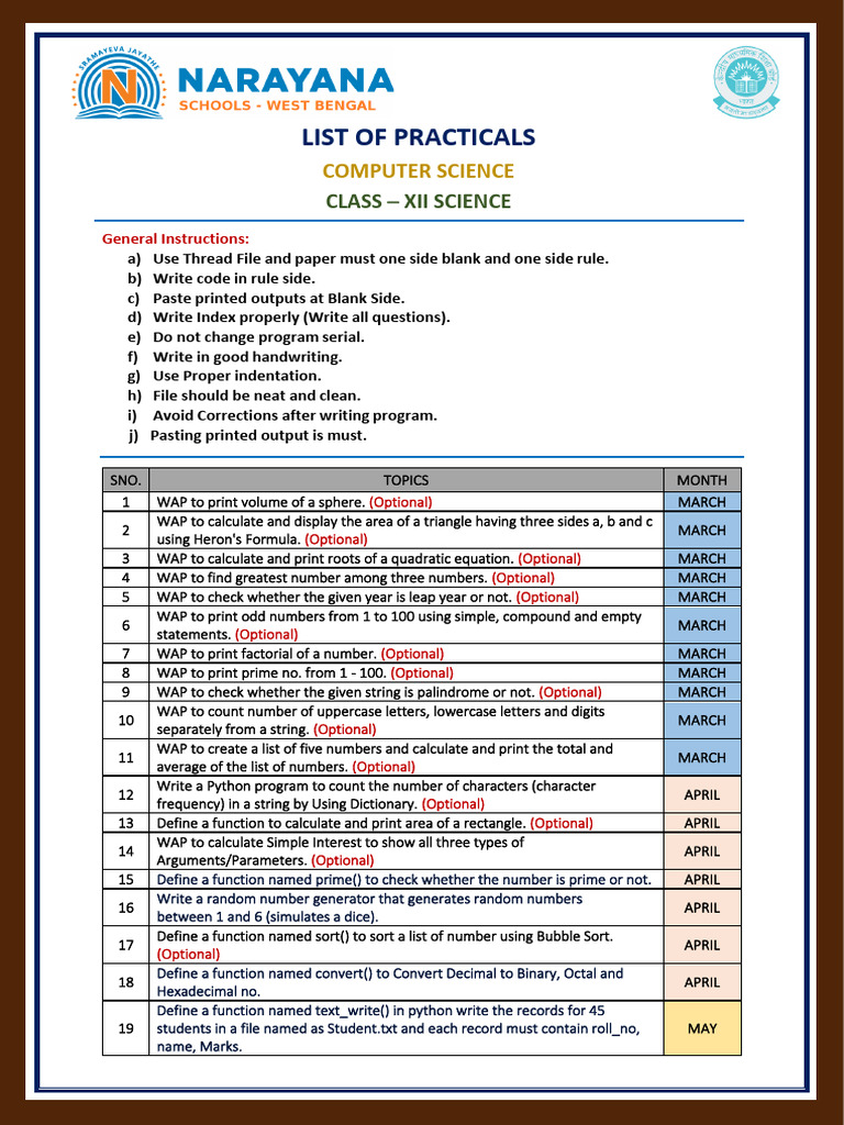List of Practicals Class Xii | PDF | Sql | Table (Database)