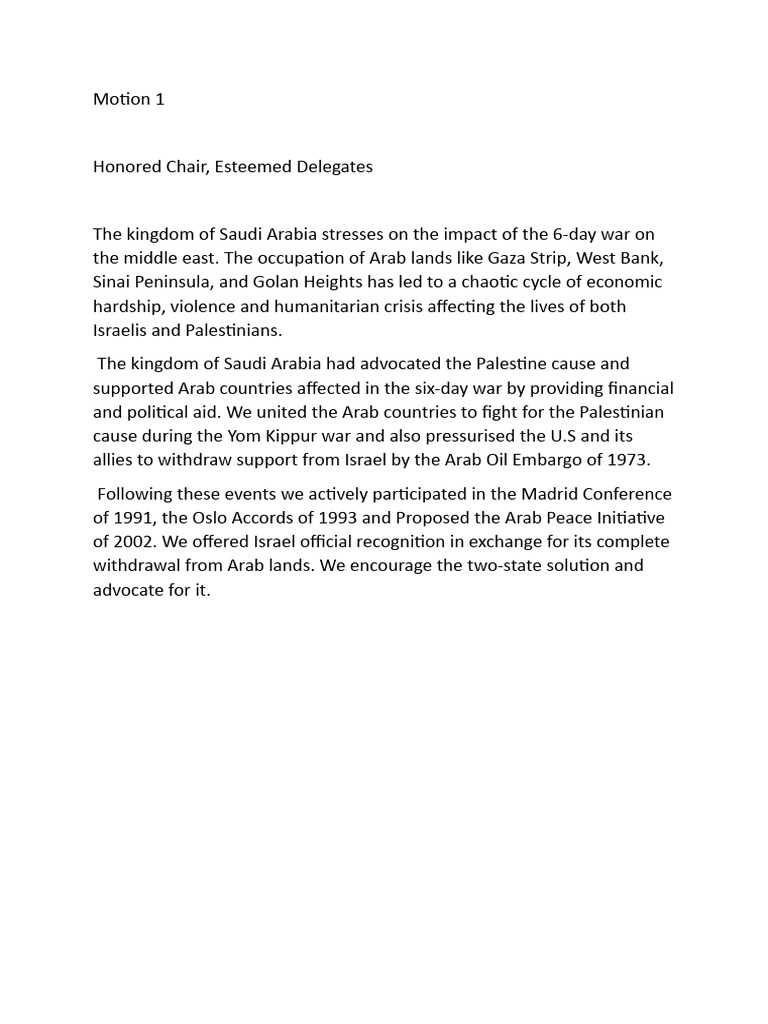 Moderated Caucus Topic Mock MUN | PDF | Israel | World Politics