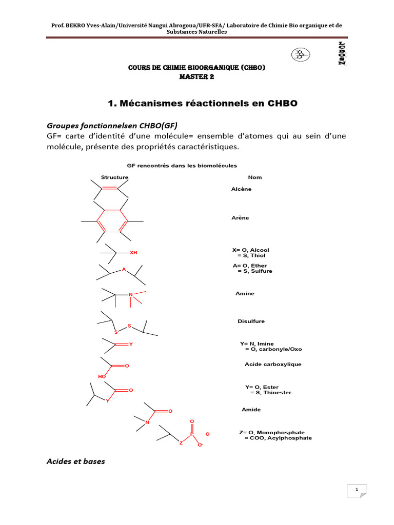 Microsoft Word Cours CHIMIE BIOORGANIQUE - Master2 - Enregistre Automatiquement | PDF ...