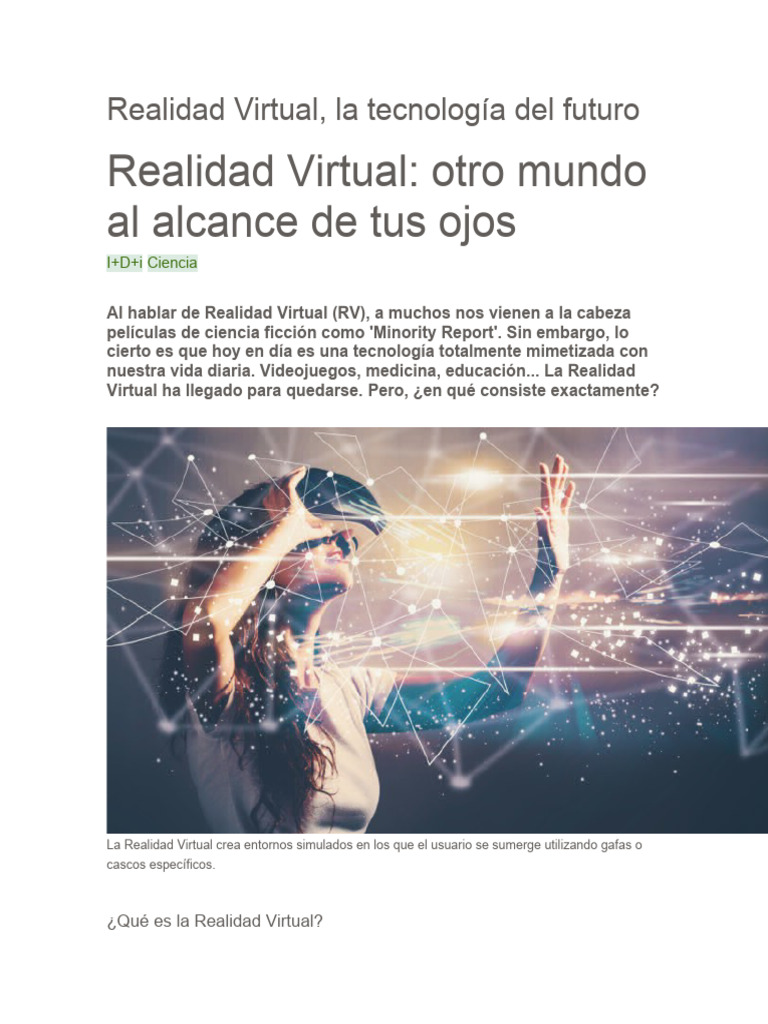 Realidad Virtual | PDF | Realidad virtual | Realidad aumentada