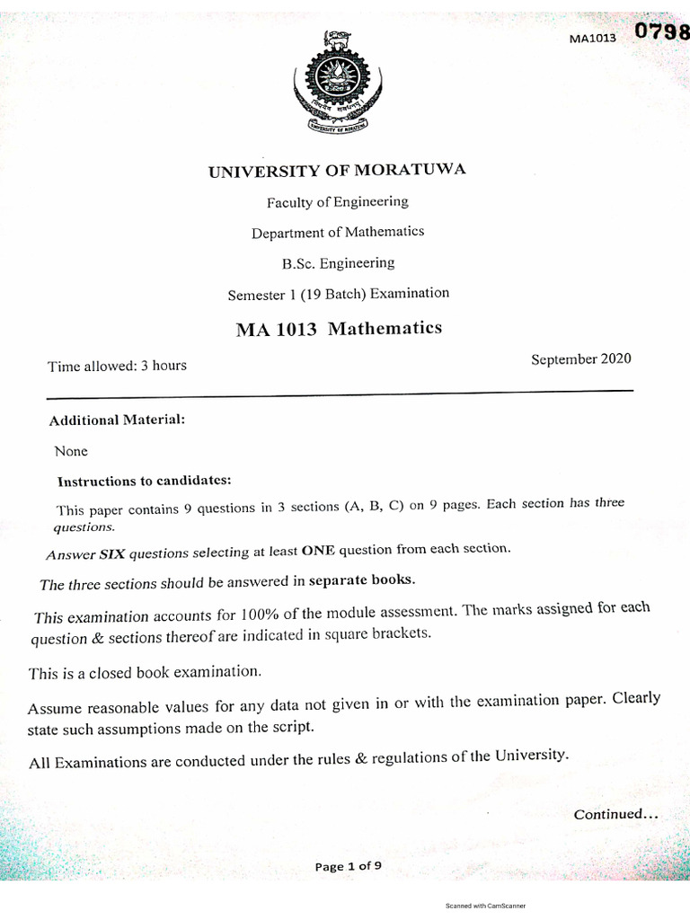 Mathematics - 2020 Paper | PDF