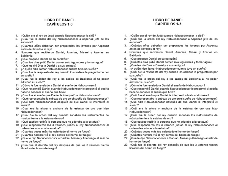 Resumen de Daniel: Capítulos 1-3 | PDF | Daniel (figura bíblica ...