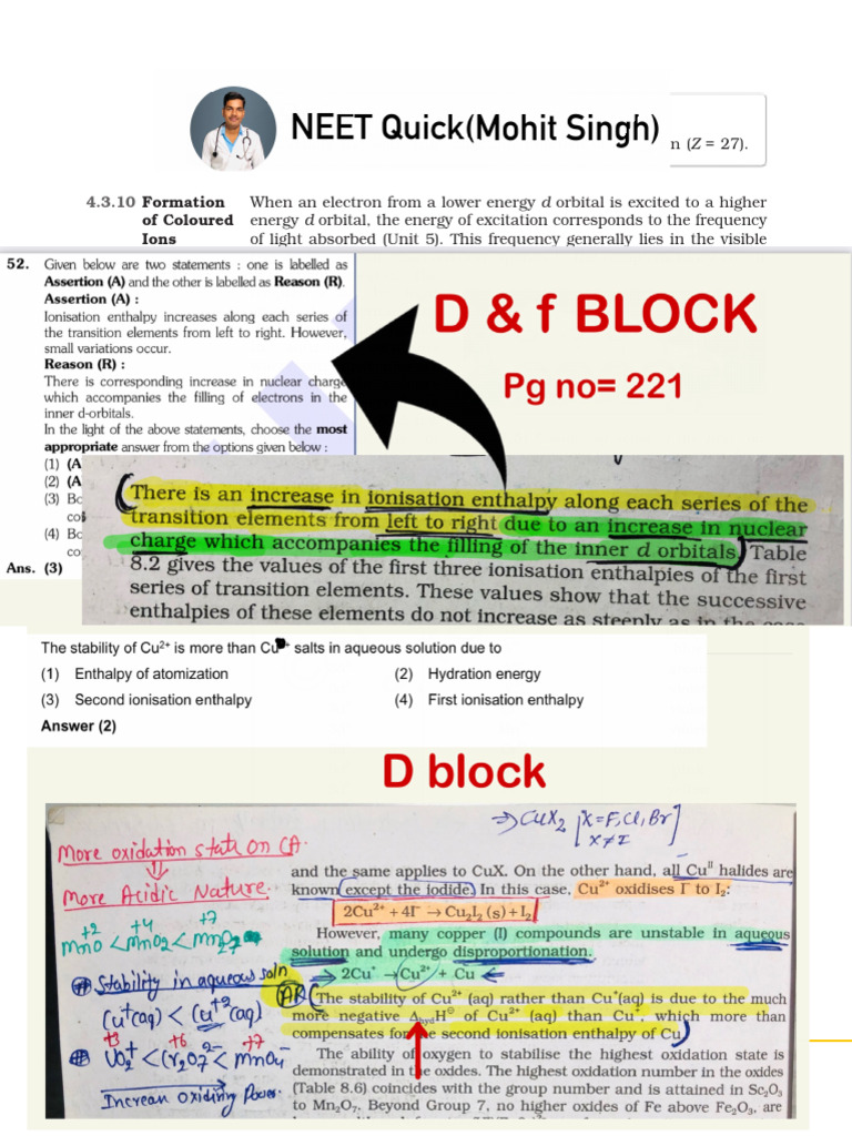 d Block Ncert Highlights (1) | Download Free PDF | Transition Metals ...
