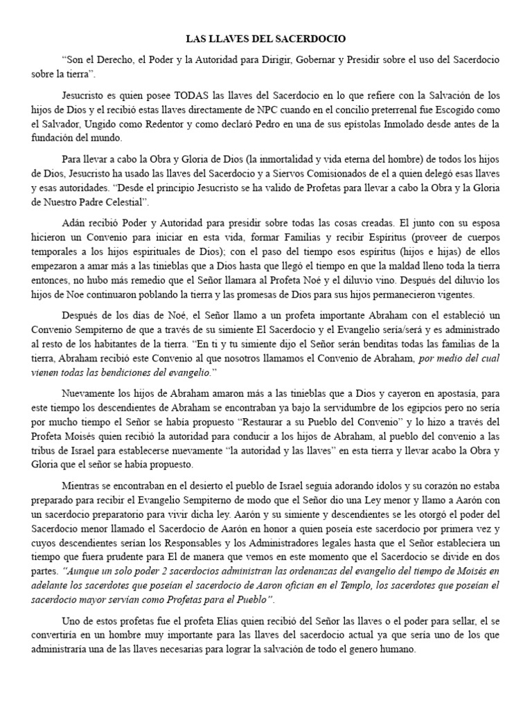 Las Llaves Del Sacerdocio | PDF | Sacerdote | Abrahán