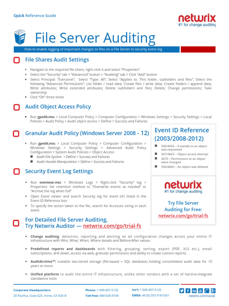 file_server_auditing_quick_reference_guide | Download Free PDF | Computer File | Group Policy