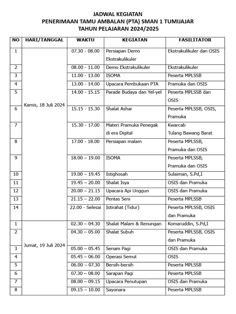 Jadwal PTA 2024 | PDF