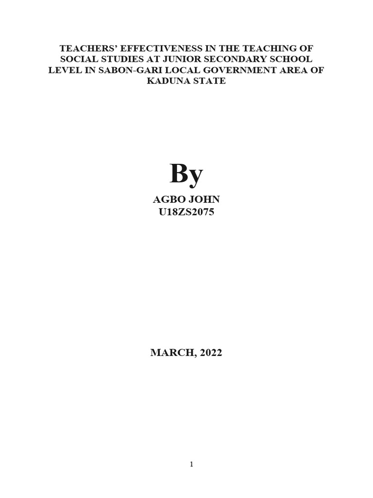 AGBO JOHN PROJECT 2021 Completed | PDF | Teachers | Learning