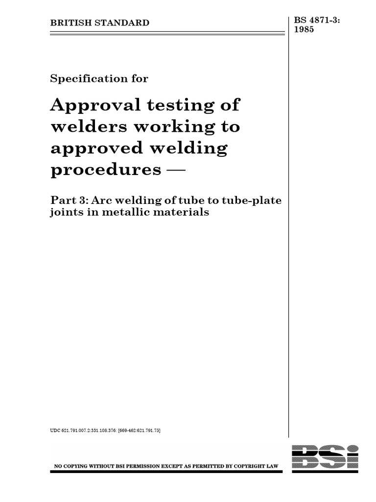 BS 4871-3 WQT Tube | Download Free PDF | Welding | Construction