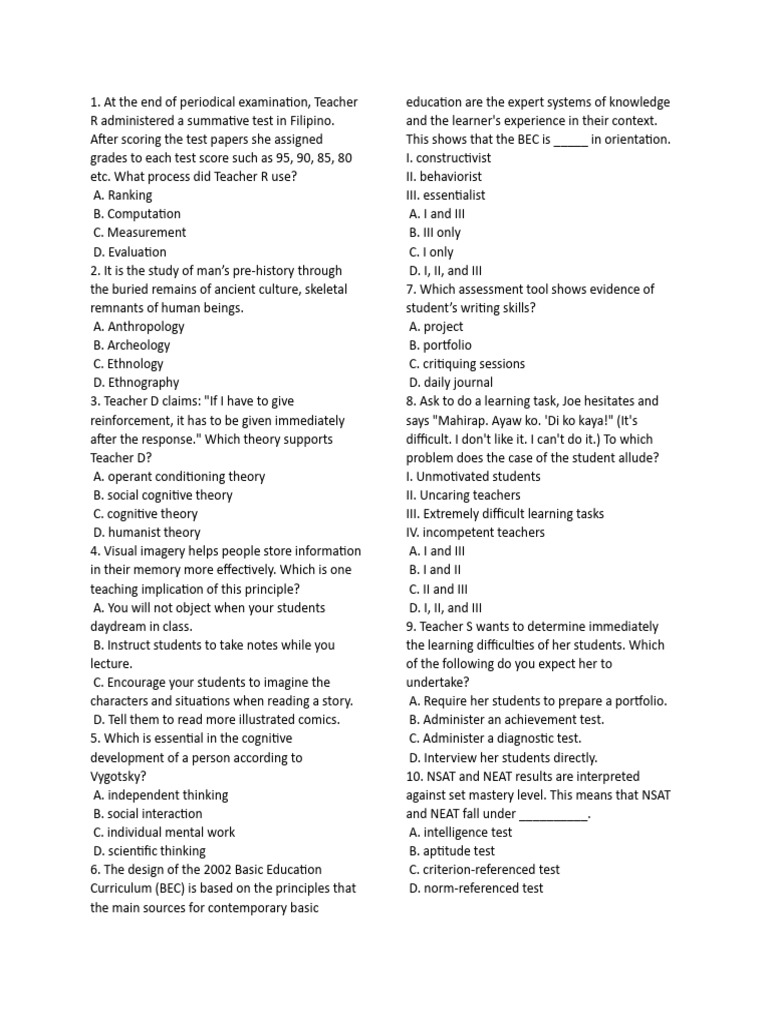 #ProfEd LET Reviewer | PDF | Learning | Teachers