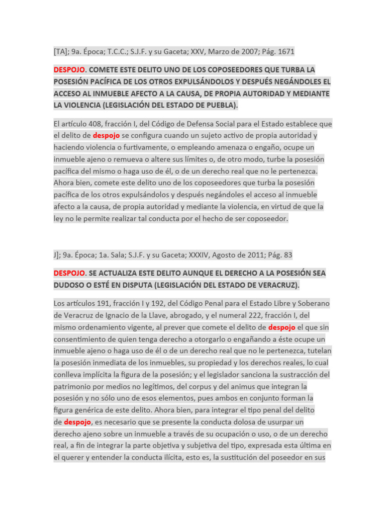 Jurisprudencias Despojo | PDF | Propiedad | Derecho penal
