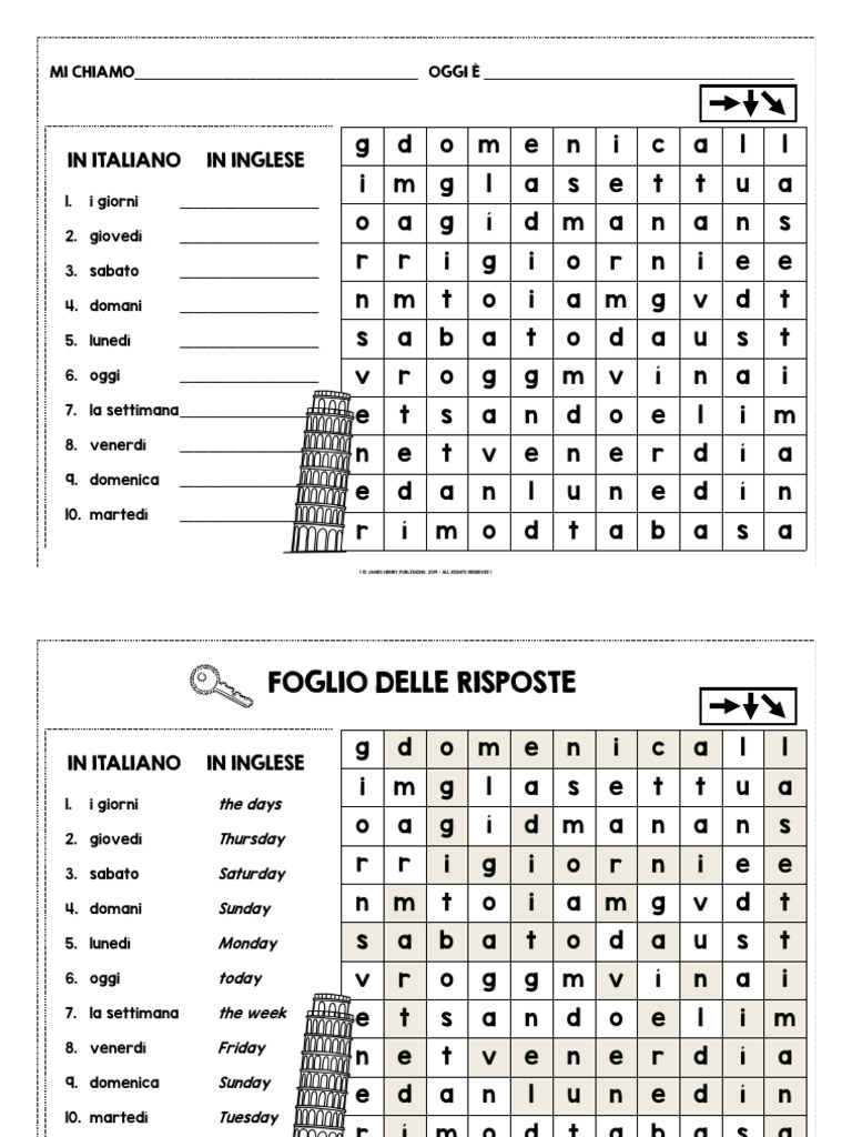 Italian Days of The Week Word Search Freebie | PDF