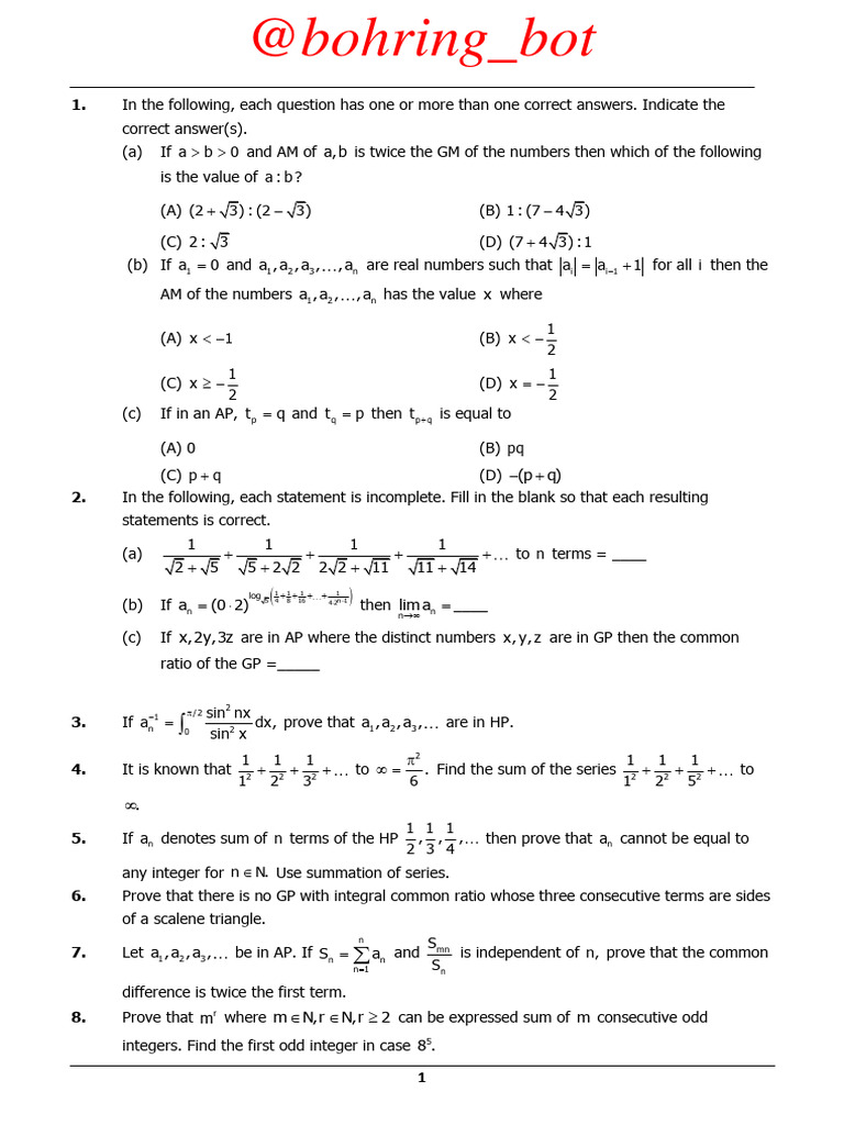 Sequence and Series-Unlocked | PDF | Summation | Mathematical Notation