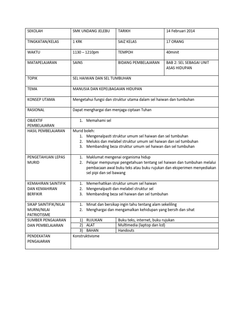 RPH Sains Tingkatan 1 | PDF