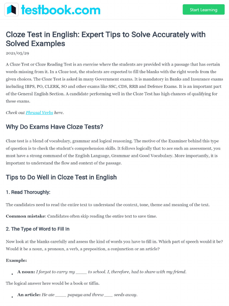 English Grammar Cloze Test 56fbe6b1 | PDF