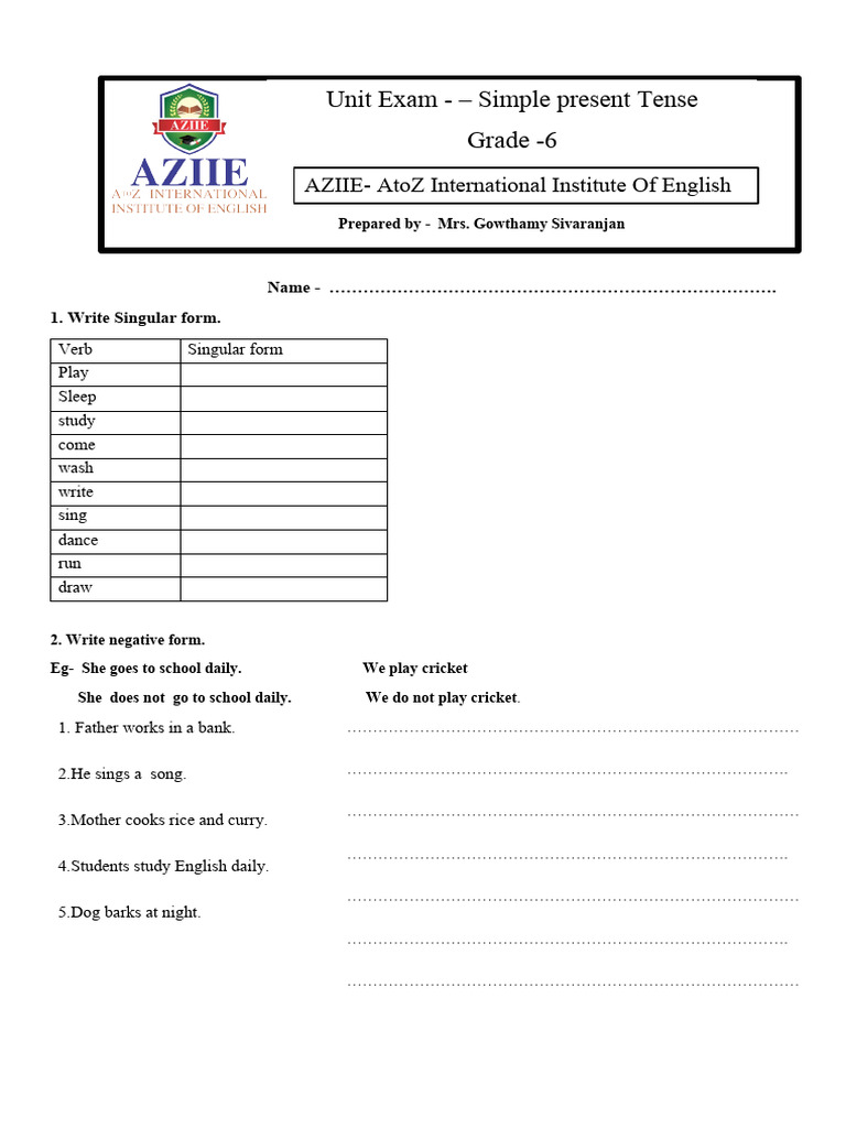 simple present tense exam | PDF | Grammar | Linguistics