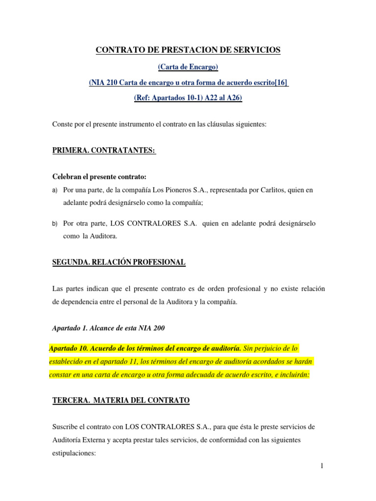 Tarea Grupal Carta de Encargo o Contrato Aud Financ 2 | PDF | Auditoría ...