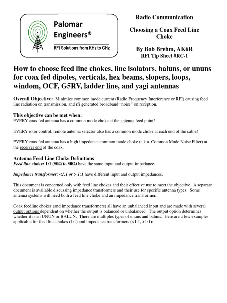 Choosing-a-Feedline-Choke-RFI-Tip-Sheet-RC-1-by-AK6R | PDF | Coaxial ...