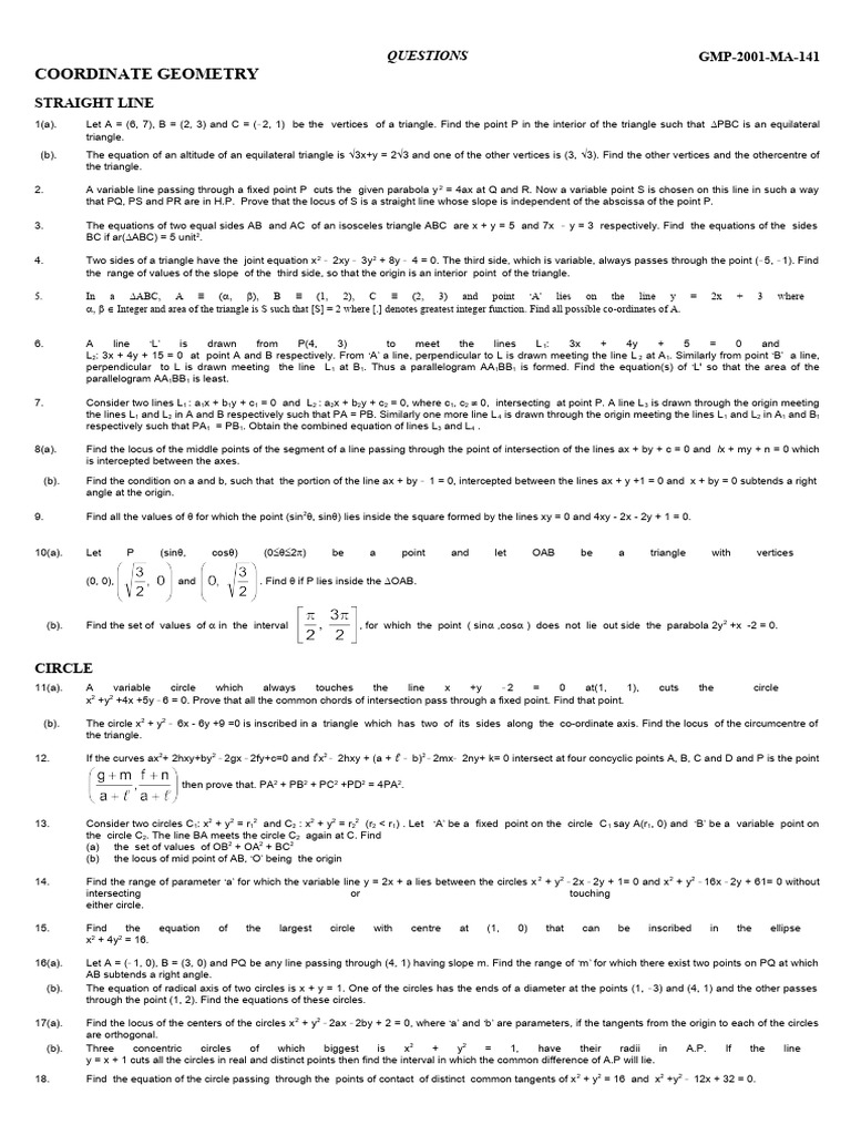 Questions GMP 6 1 | PDF | Ellipse | Function (Mathematics)