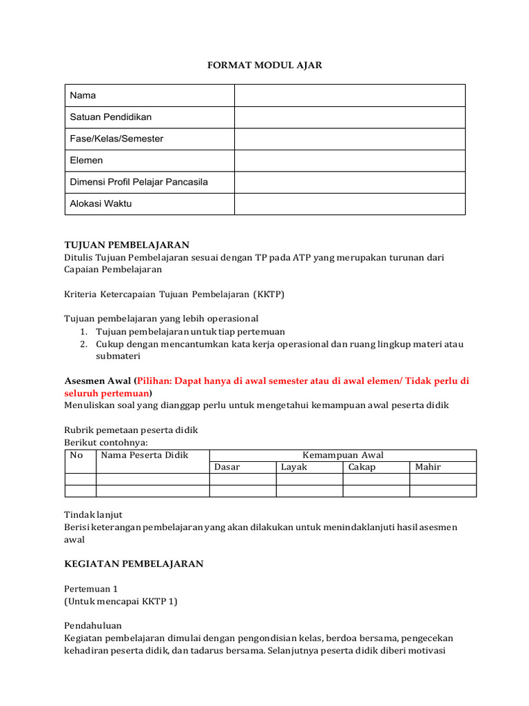 FORMAT RPP Atau Modul Ajar-FIX | PDF | Karier & Perkembangan | Seni ...