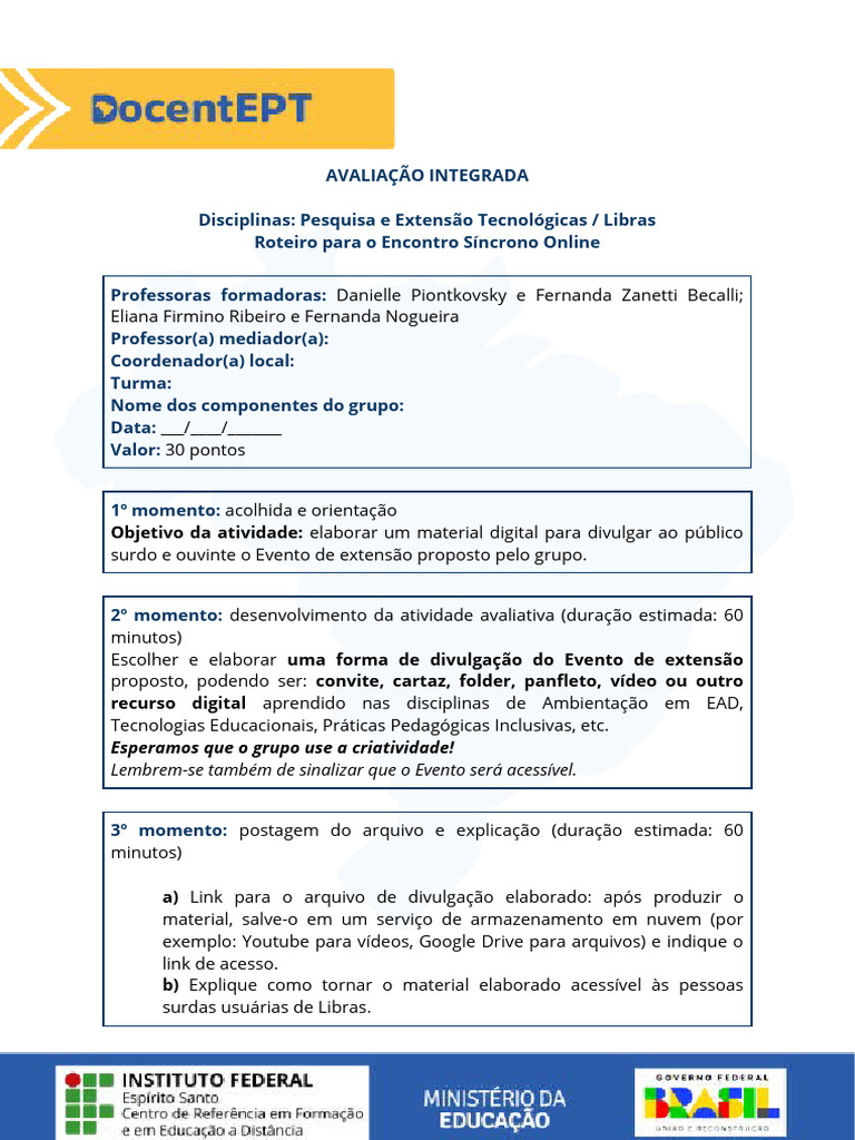 Modelo de Roteiro - Odt | PDF | Tecnologia educacional