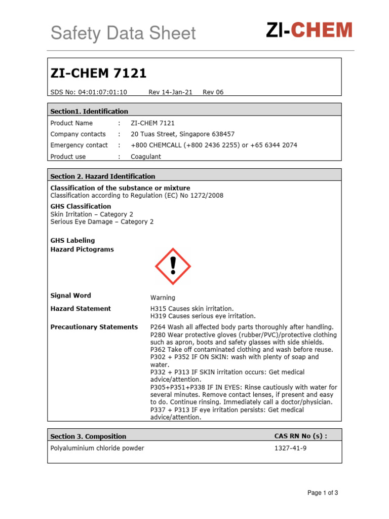 Zi-Chem 7121 SDS-GHS | PDF | Chemistry | Materials