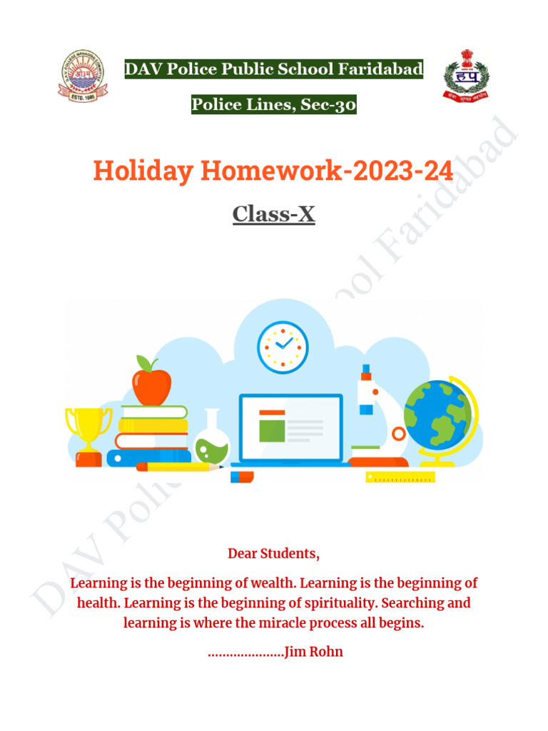 Class X Holidays Homework 2023-24 | PDF