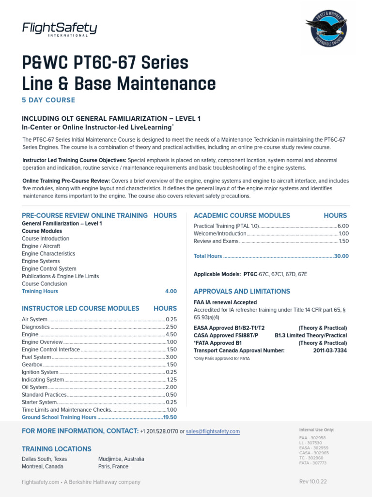 PWC PT6C 67 Series Line Base Maintenance | PDF | Aviation | Transport