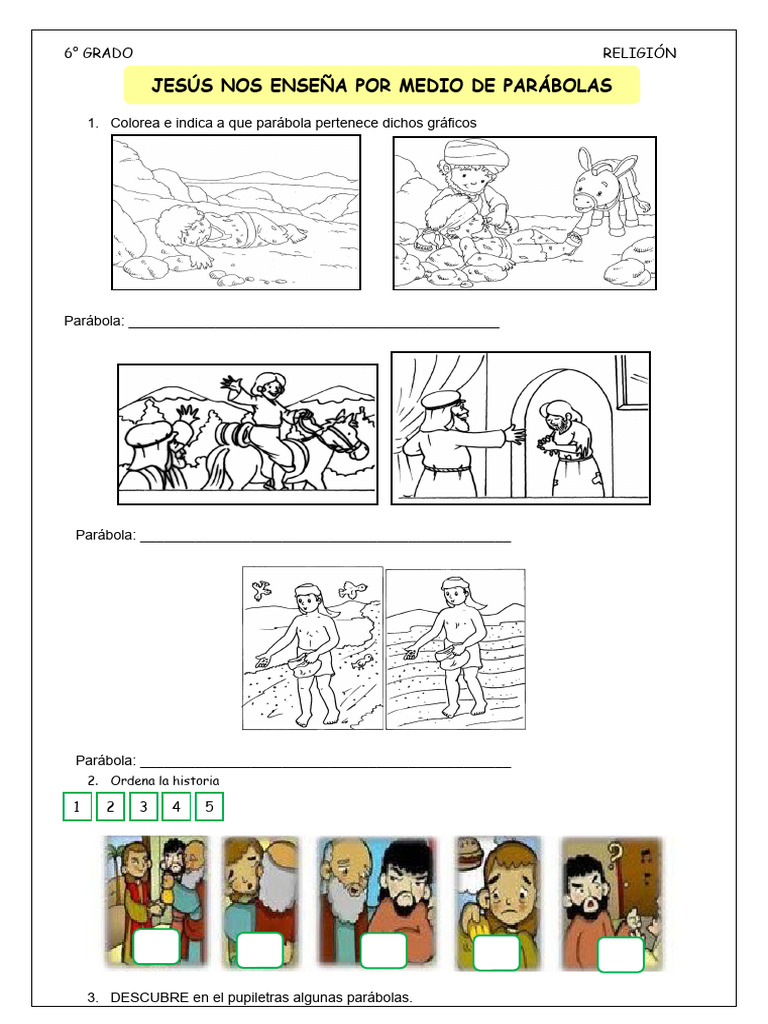 Ficha - Jesús Nos Enseña Por Medio de Parábolas | PDF | Parábolas de ...