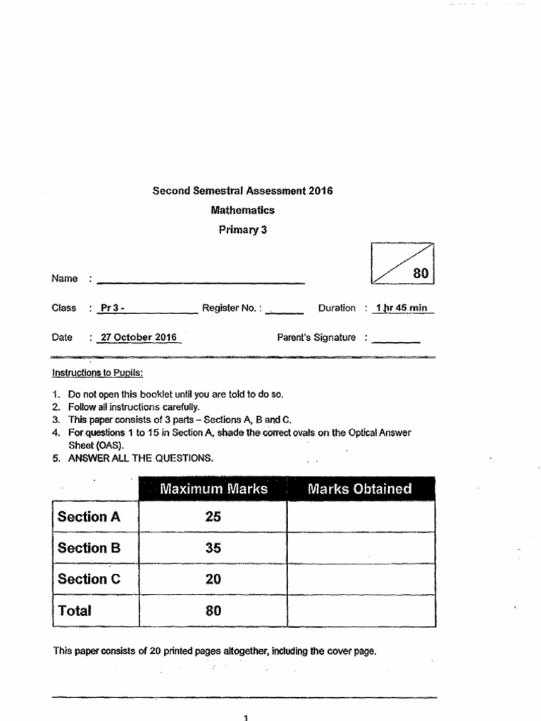 P3 Maths SA2 2016 Rosyth Challenging Exam Papers | PDF