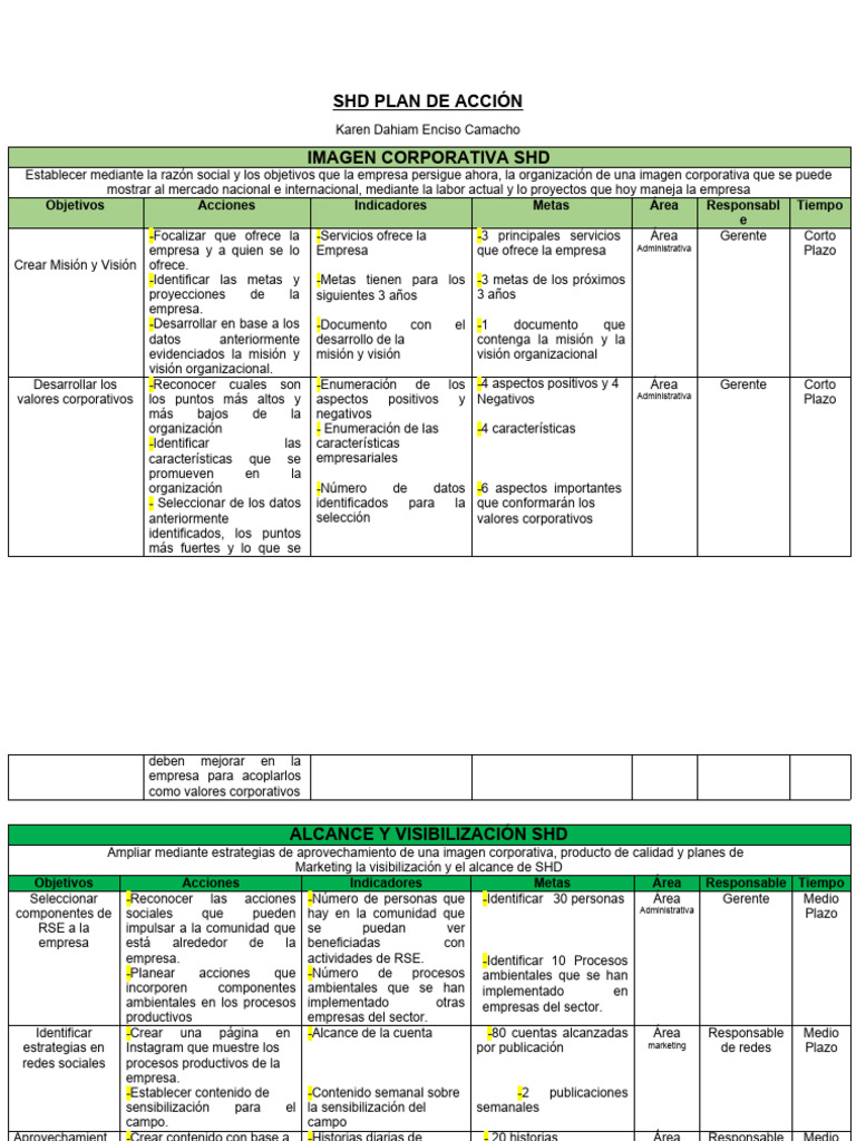 SHD Plan de Acción | PDF | Business | Marketing