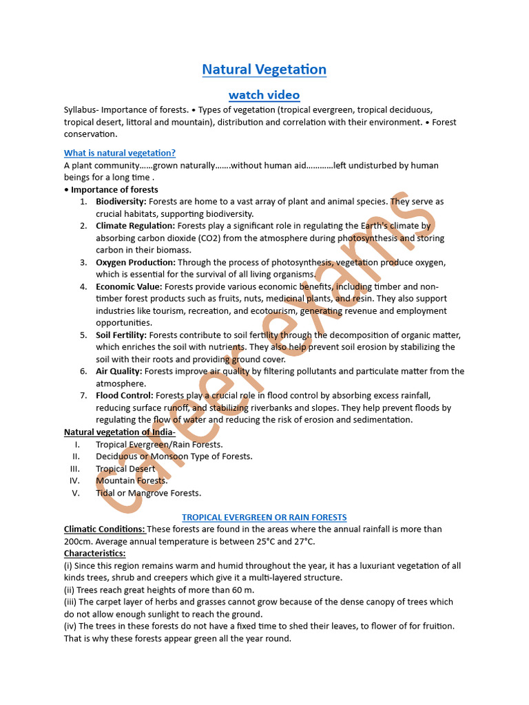 Natural Vegetation Types & Importance | PDF | Forests | Soil