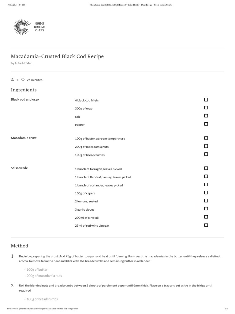 Macadamia-Crusted Black Cod Recipe by Luke Holder - Print Recipe ...