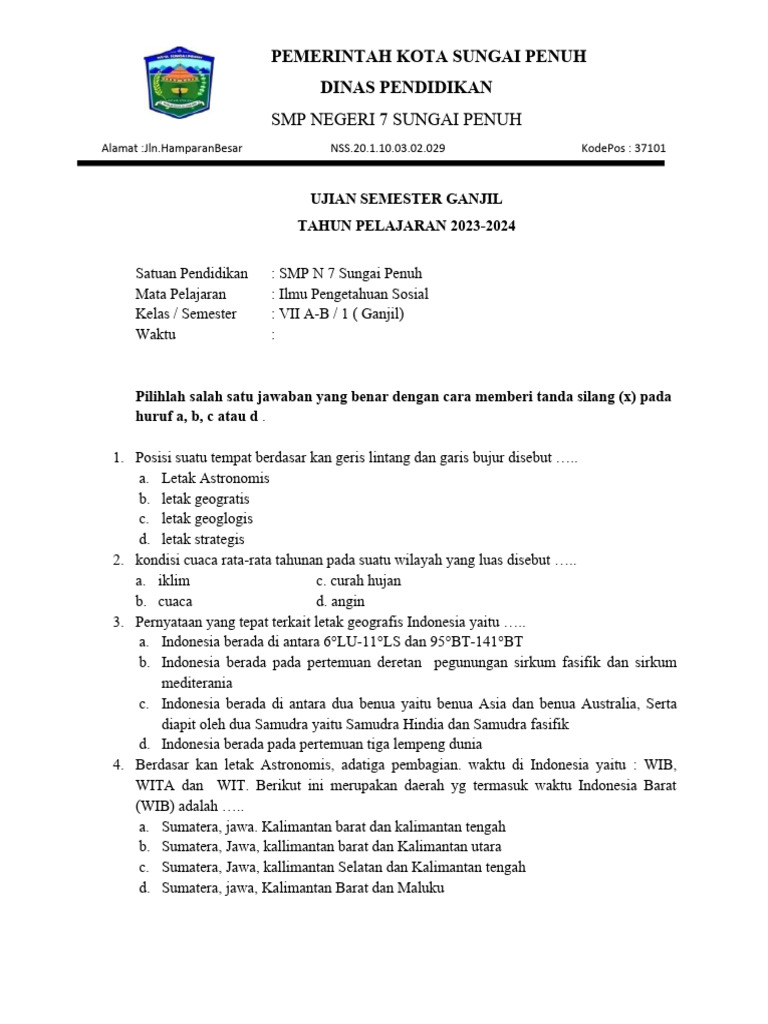 Soal Semester Ganjil Kelas 8 Ips | PDF