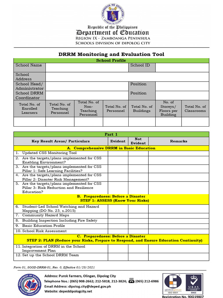 Form 01 DRRM M&E Tool (Controlled) | PDF | Emergency Management | Disaster Risk Reduction