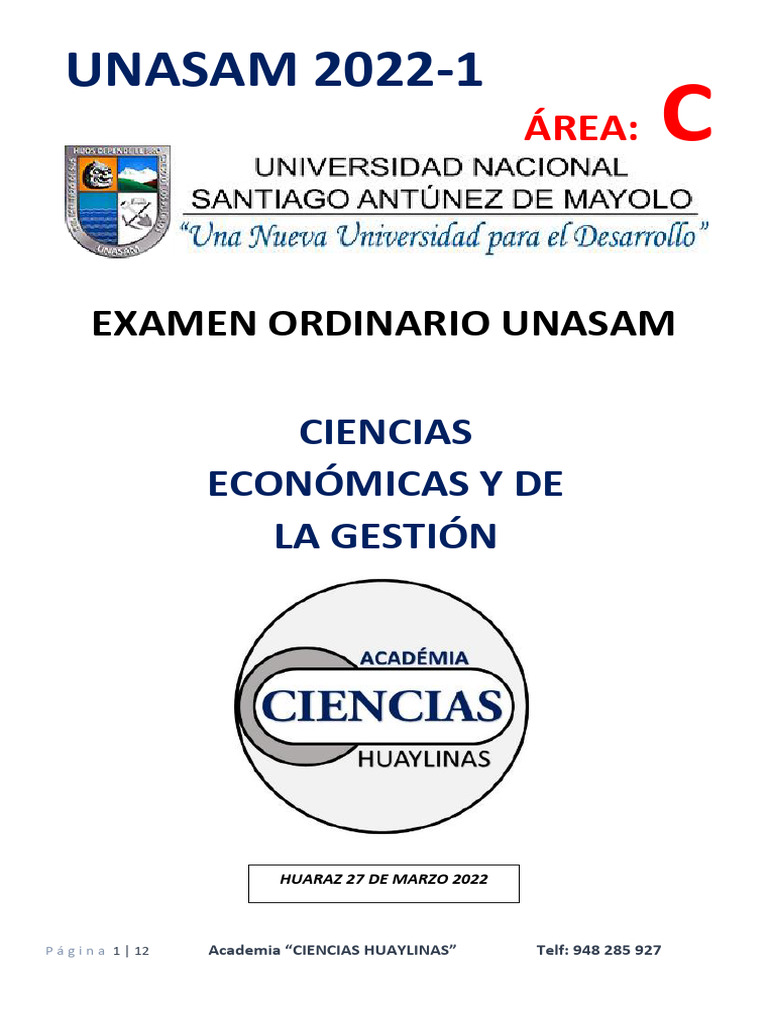 Simulacro 12 - Unasam 2022-1 Area C Ciencias Huaylinas | PDF | Ahorro ...
