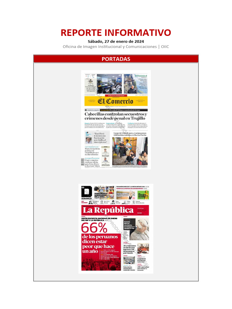 Plantilla Reporte Informativo Mañana 28-01 | PDF | Perú | Petróleo