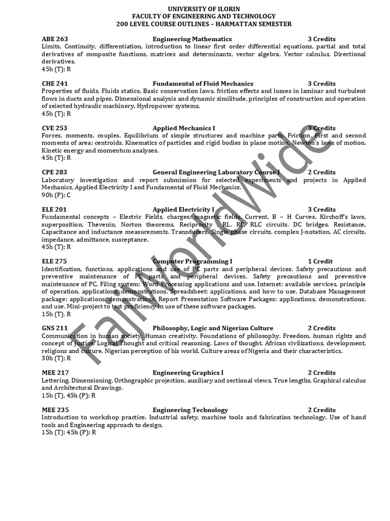 200 Level Engineering Course Outlines | PDF | Engineering ...