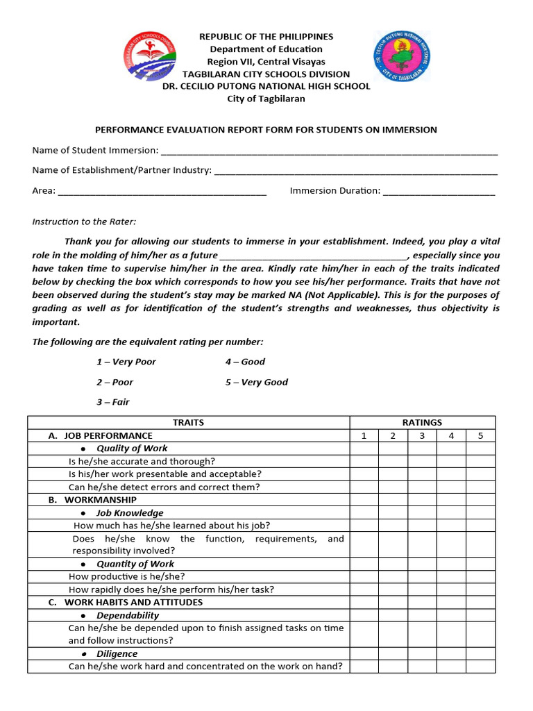 Evaluation Tool Immersion - Template | PDF | Performance Appraisal | Psychological Concepts