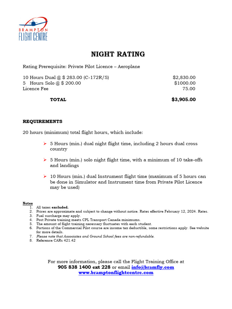 Night Rating Training Costs & Requirements | PDF | Computers