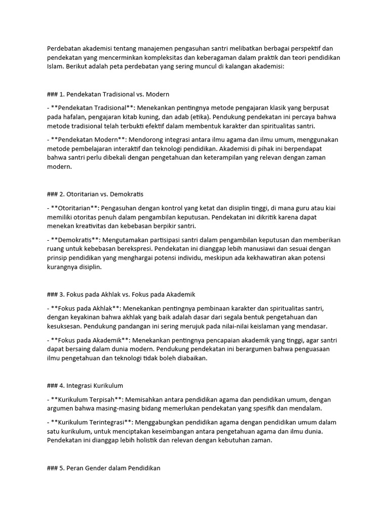 Perdebatan Manajemen Pengasuhan Santri | PDF