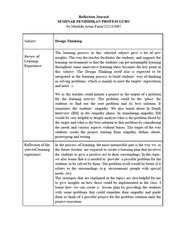 Jurnal Refleksi Seminar Design Thinking | PDF | Design Thinking ... Jurnal Refleksi Seminar Design Thinking | PDF | Design Thinking ...