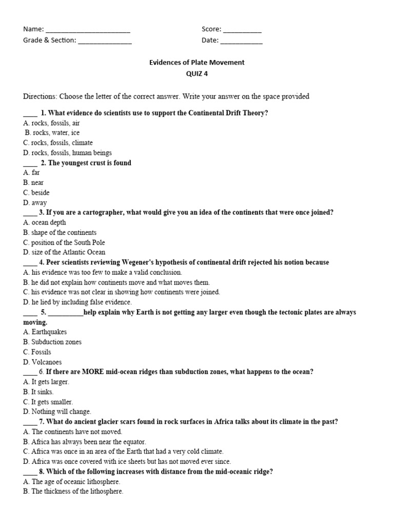 QUIZ-4 | PDF | Plate Tectonics | Earth