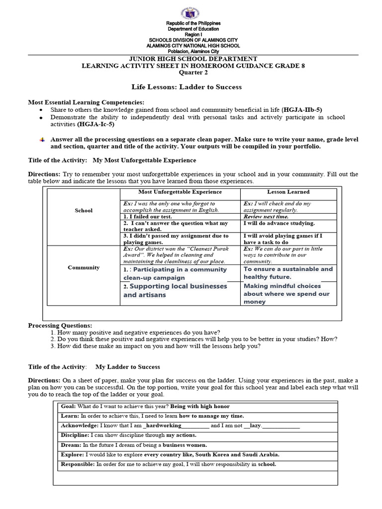 Grade 8 Quarter 2 Homeroom Guidance Activity Sheet | PDF | Choice ...